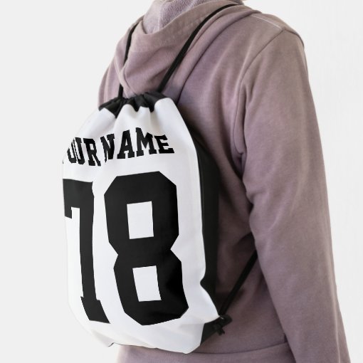 Personalized jersey number drawstring backpack | Zazzle