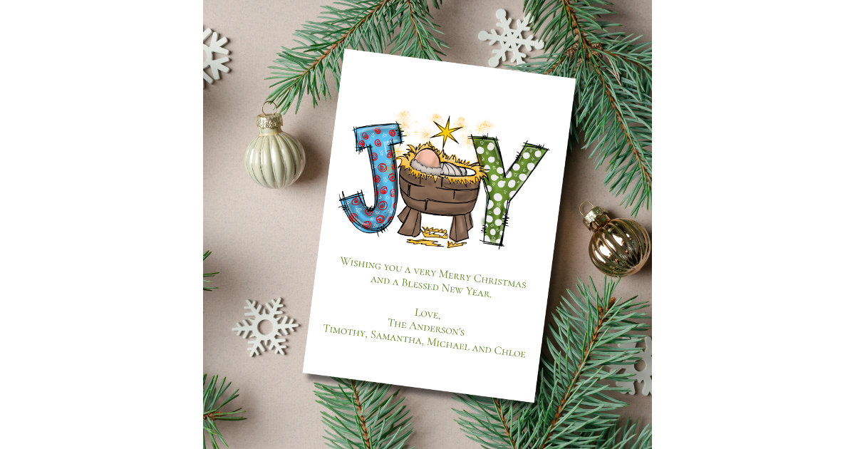 Personalized Joy Baby Jesus Religious Christmas Holiday Card | Zazzle