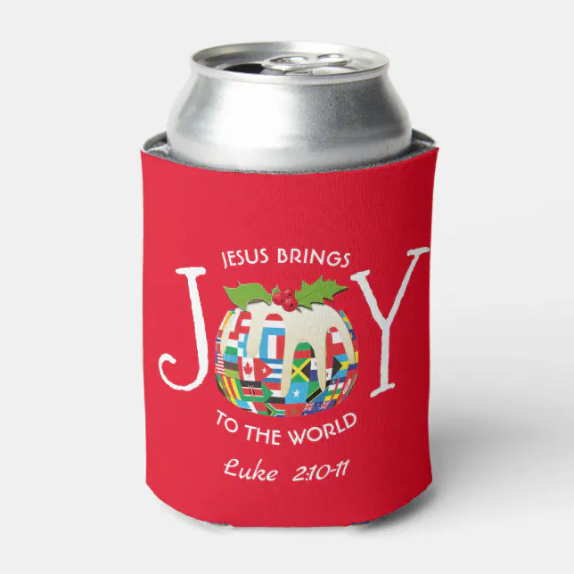 Personalized | JOY TO THE WORLD Flags | Festive Can Cooler | Zazzle