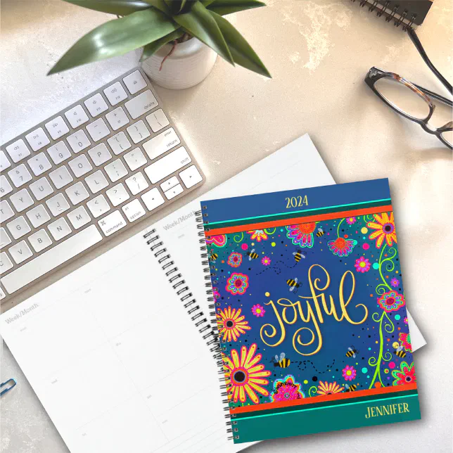 Personalized Joyful Inspiring Bumblebee Floral Planner | Zazzle