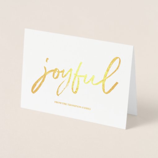 Personalized Joyful Script Family Photo Christmas Foil Card | Zazzle