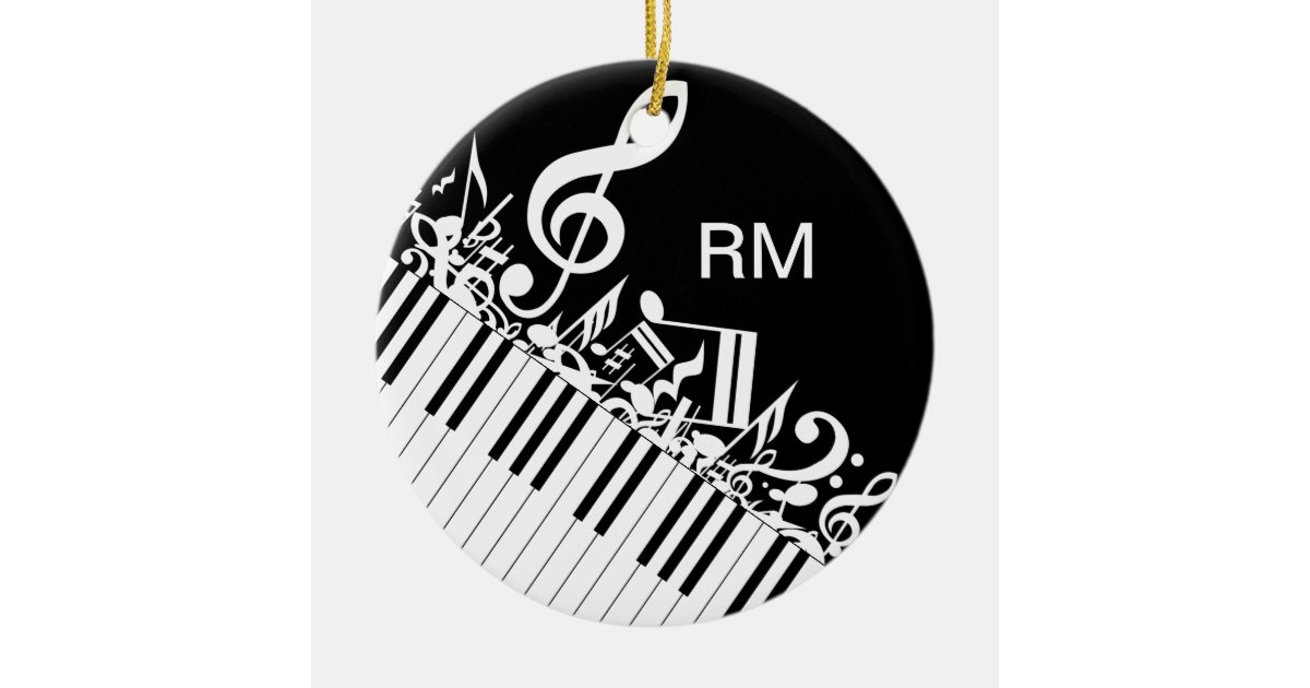 Personalized Jumbled Musical Notes and Piano Keys Ceramic Ornament | Zazzle