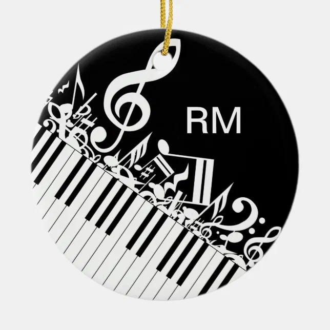 Personalized Jumbled Musical Notes and Piano Keys Ceramic Ornament | Zazzle