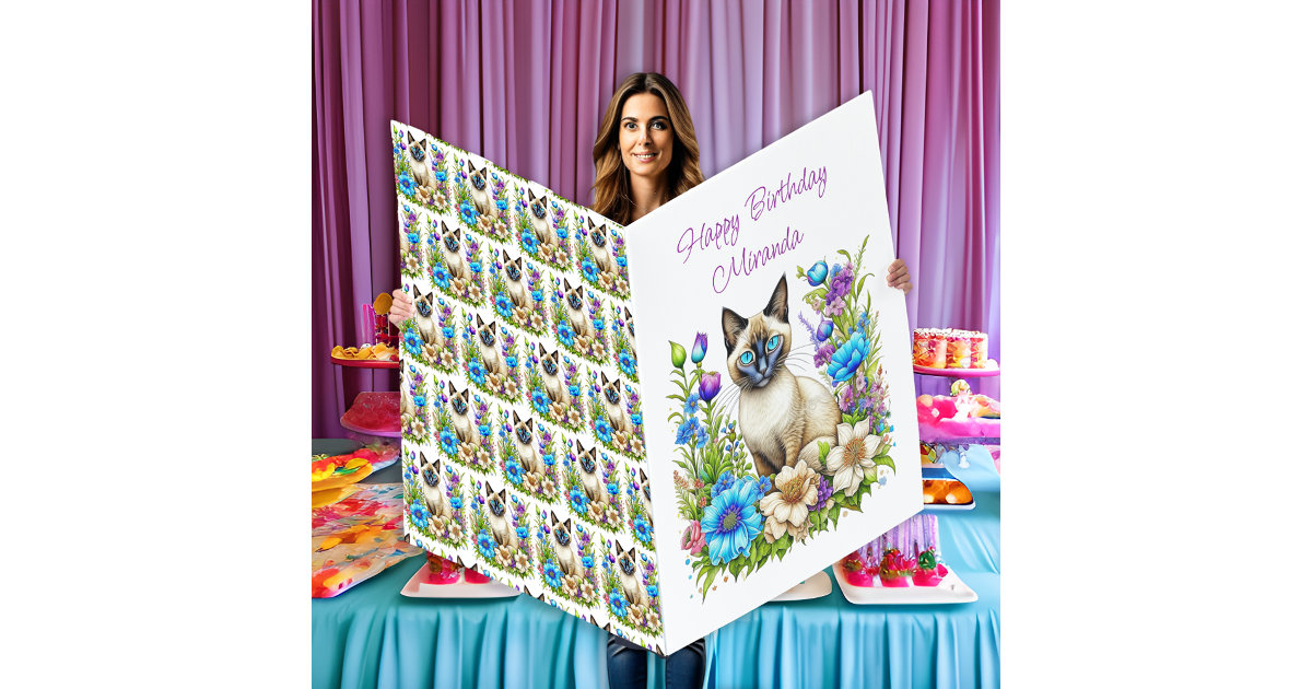 Personalized Jumbo-Sized Siamese Cat Birthday Card | Zazzle