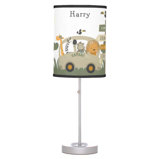 Personalized Jungle Safari Baby Animals Nursery Table Lamp | Zazzle