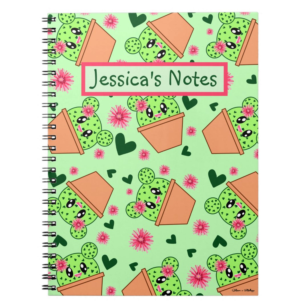Personalized Kawaii Cactus Drawing Pattern Cute Notebook | Zazzle