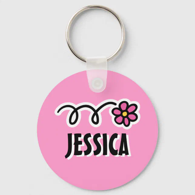 Personalized keychain for girl | Pink daisy flower | Zazzle