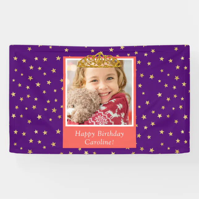 Personalized Kid Photo Happy Birthday Gold Crown Banner | Zazzle