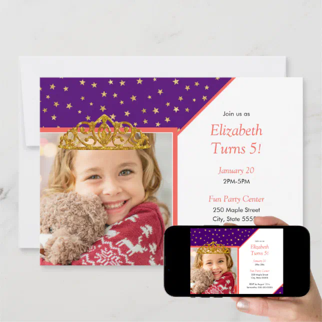 Personalized Kid Photo Happy Birthday Gold Crown Invitation | Zazzle