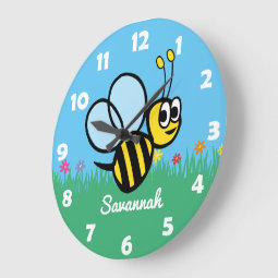 Personalized Kids Cute Bee Garden Bumblebee Large Clock | Zazzle