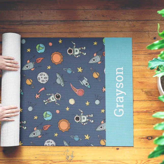 Personalized Kids Outer Space Theme Yoga Mat | Zazzle