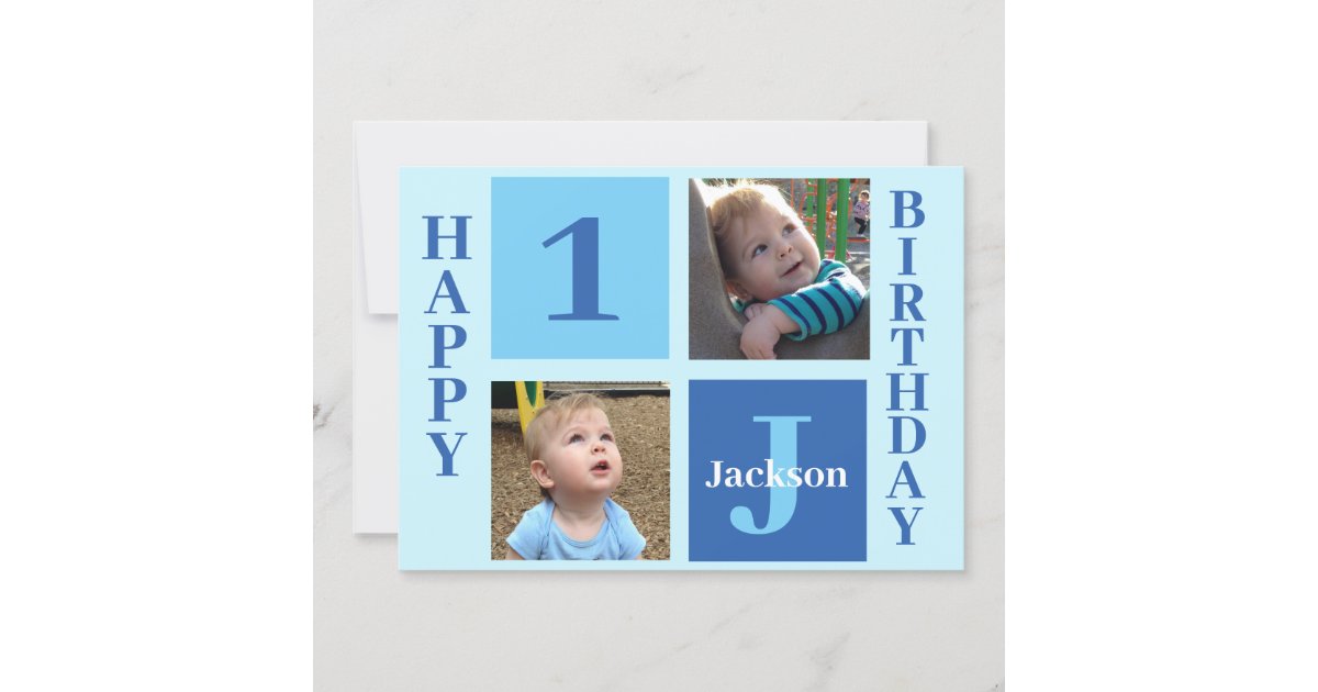 Personalized Kids Photo Cute Blue Happy Birthday Card | Zazzle.com