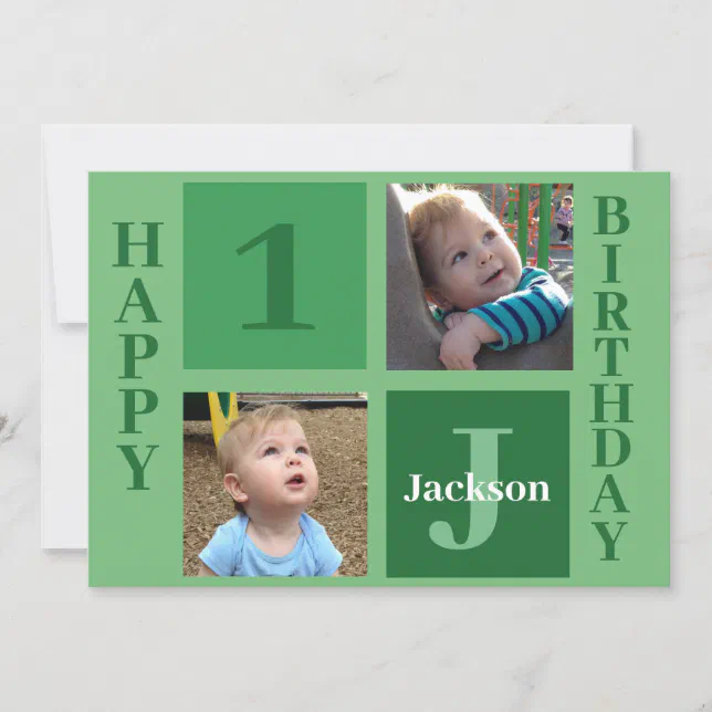Personalized Kids Photo Cute Green Happy Birthday Card | Zazzle
