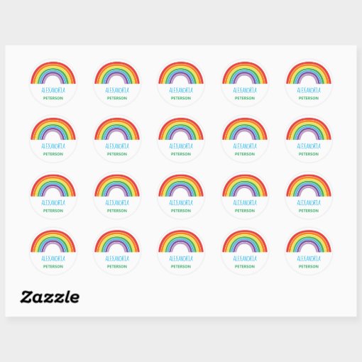 Personalized Kids Rainbow Colorful Classic Round Sticker | Zazzle