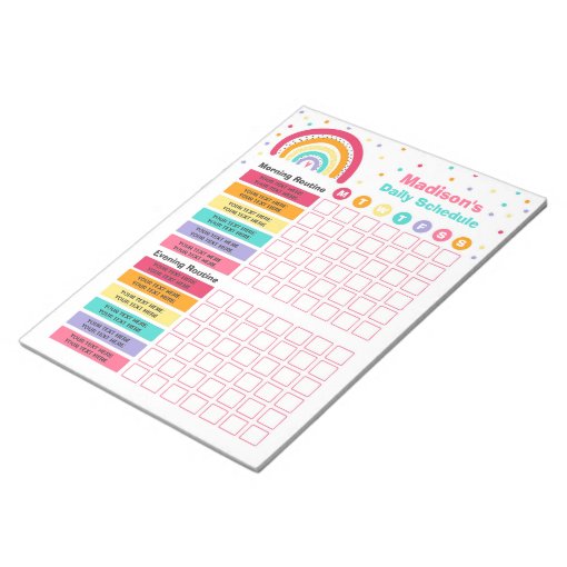 Personalized Kids Rainbow Daily Schedule Routine Notepad | Zazzle