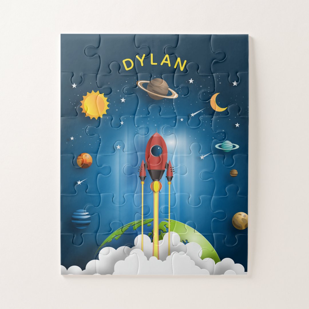 Personalized Kids' Rocket Ship Jigsaw Puzzle | Zazzle