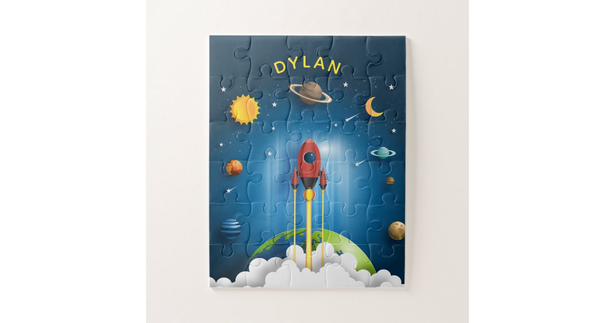 Personalized Kids' Rocket Ship Jigsaw Puzzle | Zazzle
