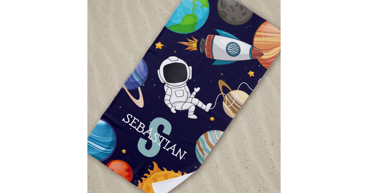 Personalized Kids Space Astronaut Summer Beach Towel | Zazzle