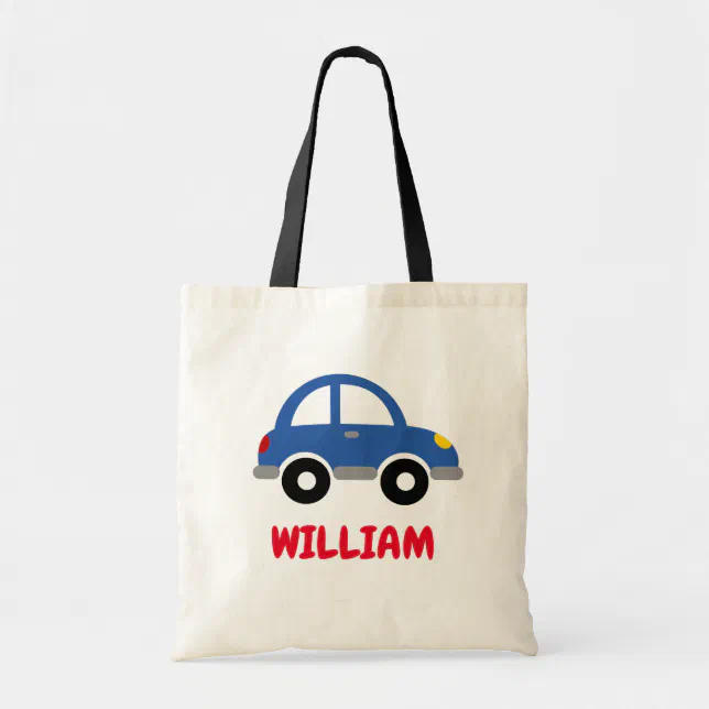 Personalized kid's tote bag with cute toy car logo | Zazzle