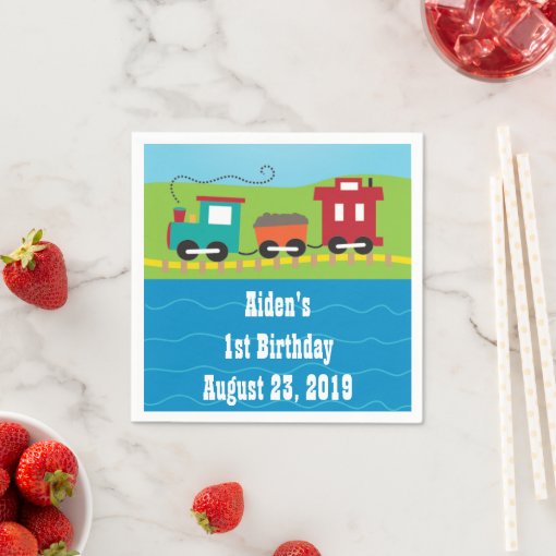 Personalized Kids Train Birthday Napkins | Zazzle