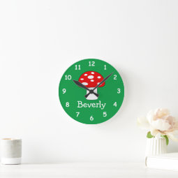 Personalized kid's wall clock with cute mushroom | Zazzle