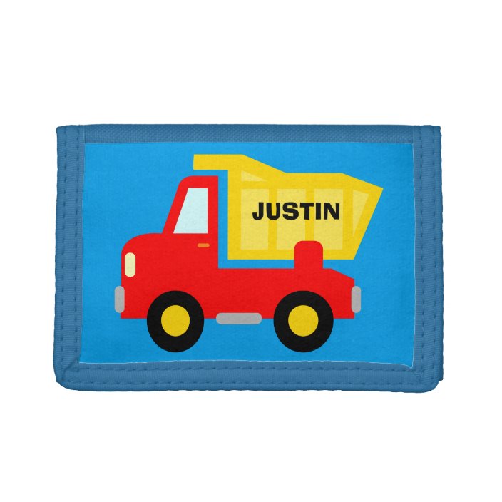 Personalized kids wallet with toy dump truck | Zazzle.com