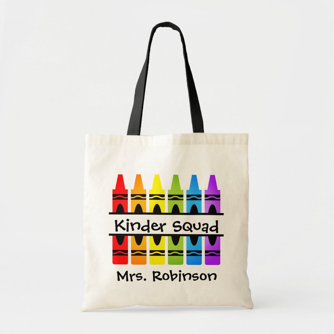 Personalized Kinder Squad Crayon Teacher Tote Bag | Zazzle