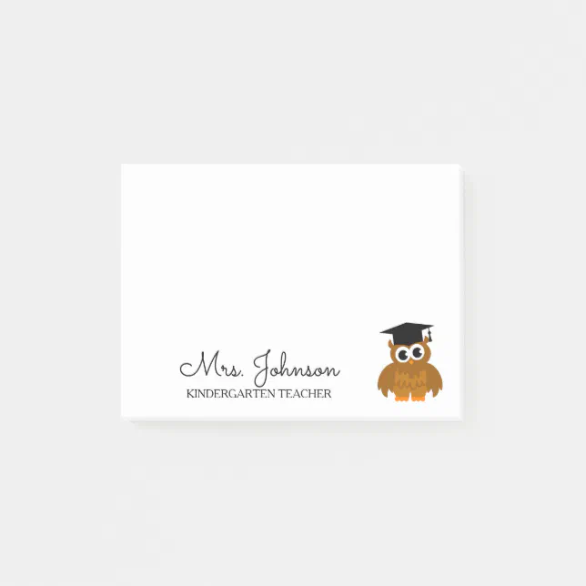 Personalized kindergarten school teacher cute owl post-it notes | Zazzle