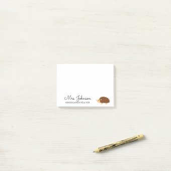 Personalized kindergarten school teacher hedgehog post-it notes | Zazzle