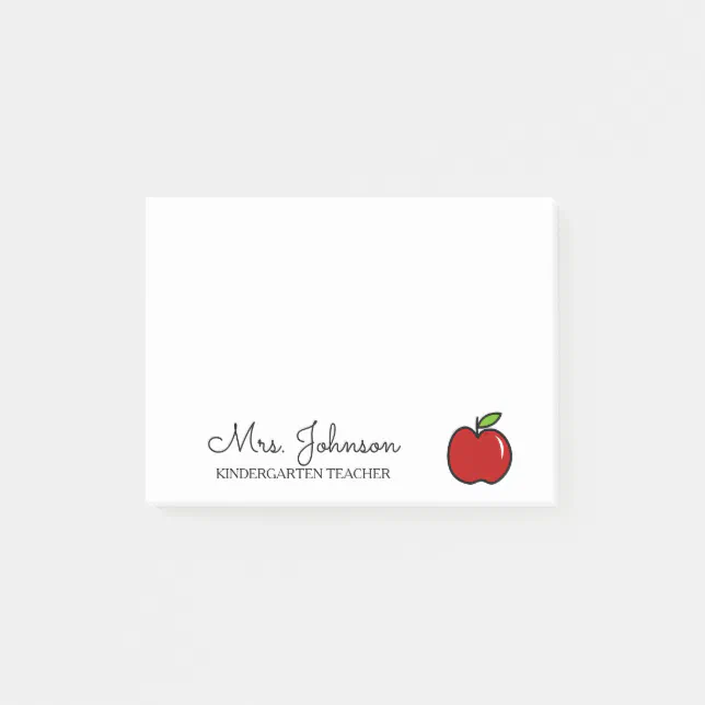 Personalized kindergarten school teacher red apple post-it notes | Zazzle