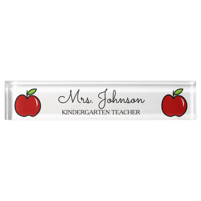 Personalized kindergarten teacher red apple icon name plate | Zazzle