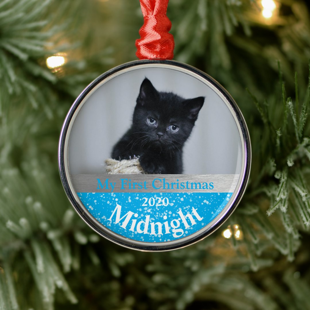 Personalized Kitten's First Christmas Photo Metal Ornament | Zazzle