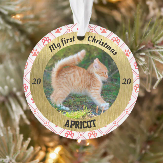 Personalized Kitten's First Christmas Photo Ornament | Zazzle
