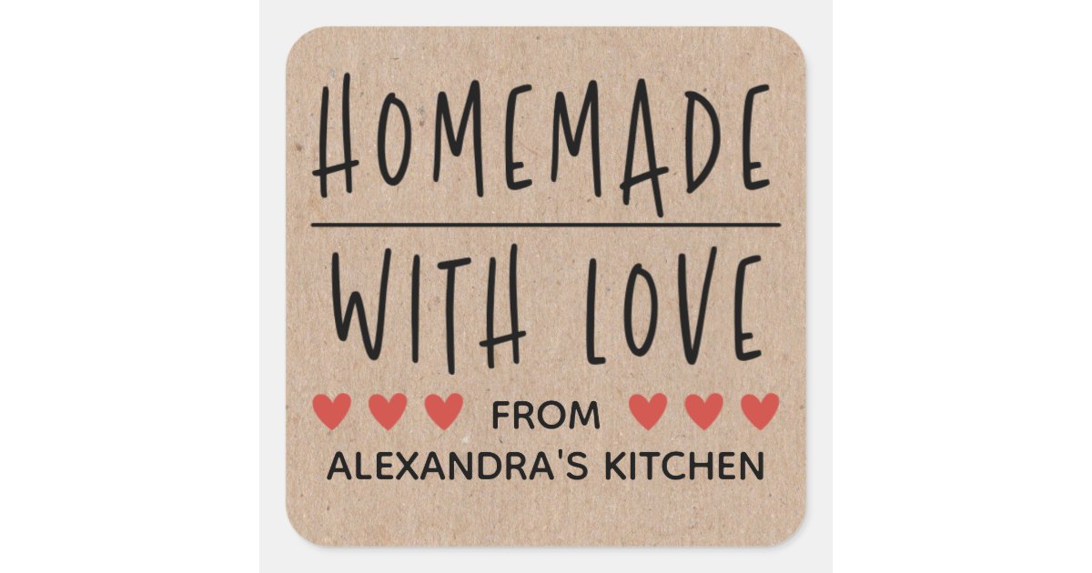 Personalized Kraft Homemade With Love Square Sticker | Zazzle