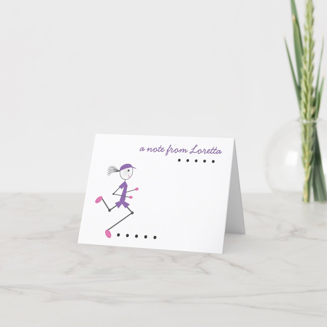 Personalized Lady Running Note Card | Zazzle