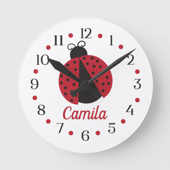 Personalized Ladybug Girl's Nursery Room Decor Round Clock | Zazzle