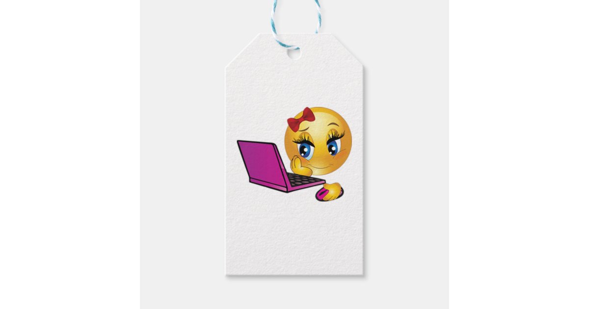 Personalized Laptop Emoji Girl Gift Tags | Zazzle