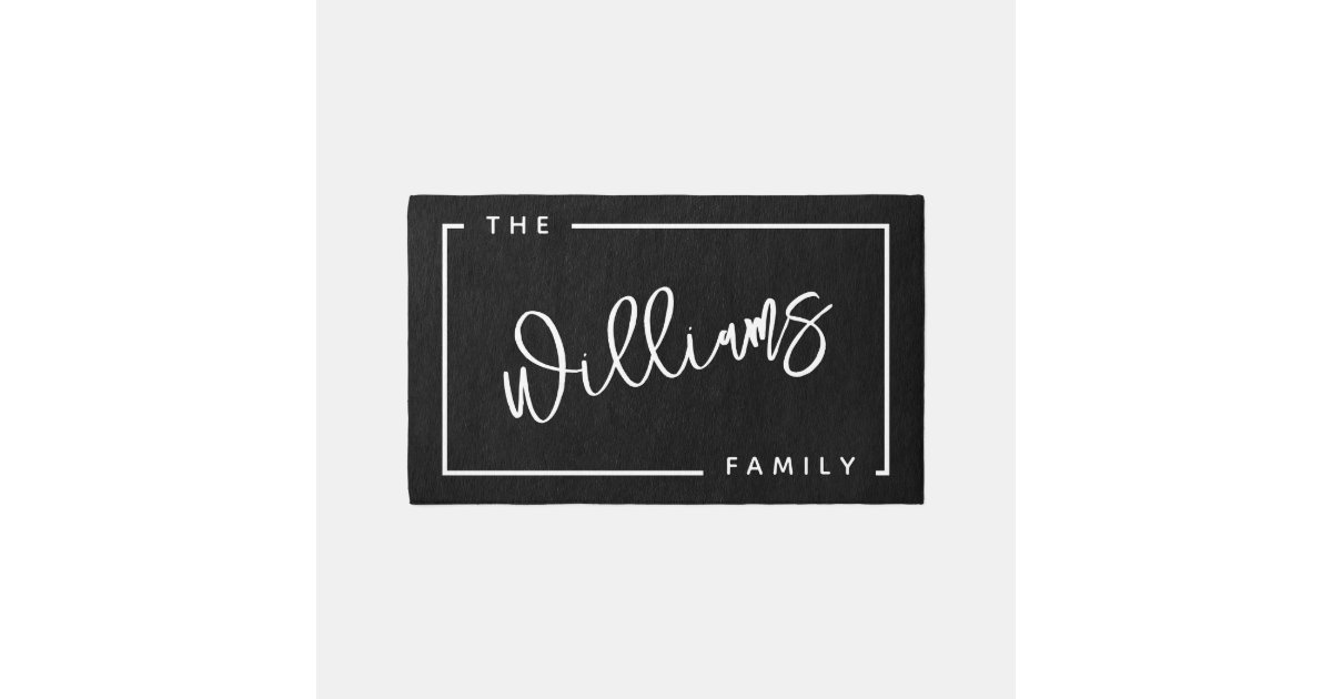 Personalized Last Name Entry Hall Black and White Rug | Zazzle