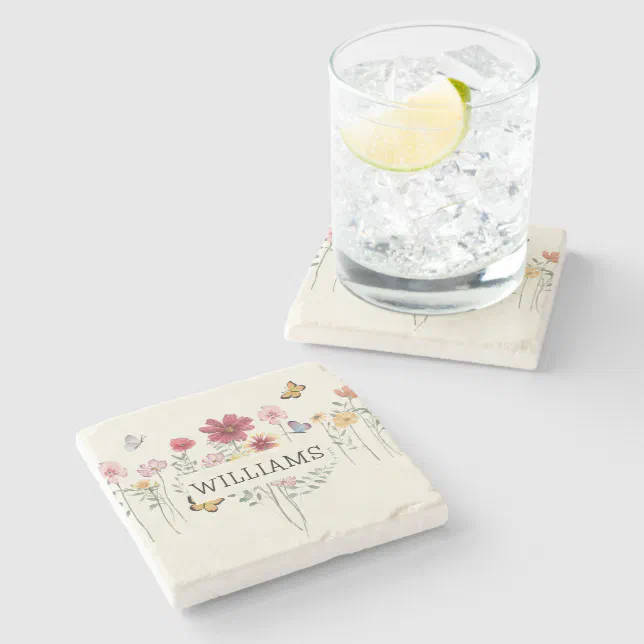 Personalized Last Name Floral Stone Coaster | Zazzle