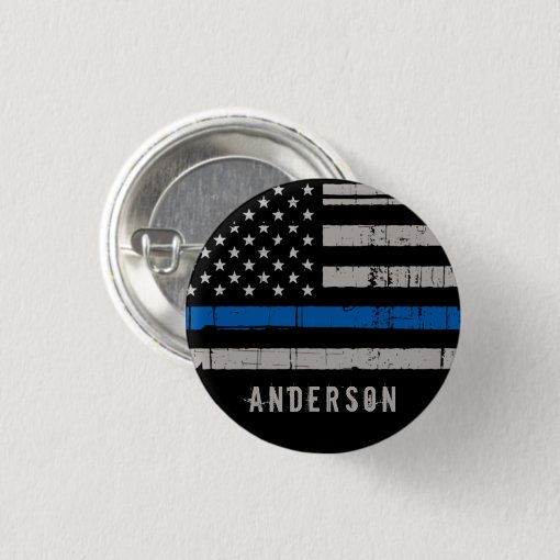 Personalized Law Enforcement Thin Blue Line Police Button | Zazzle