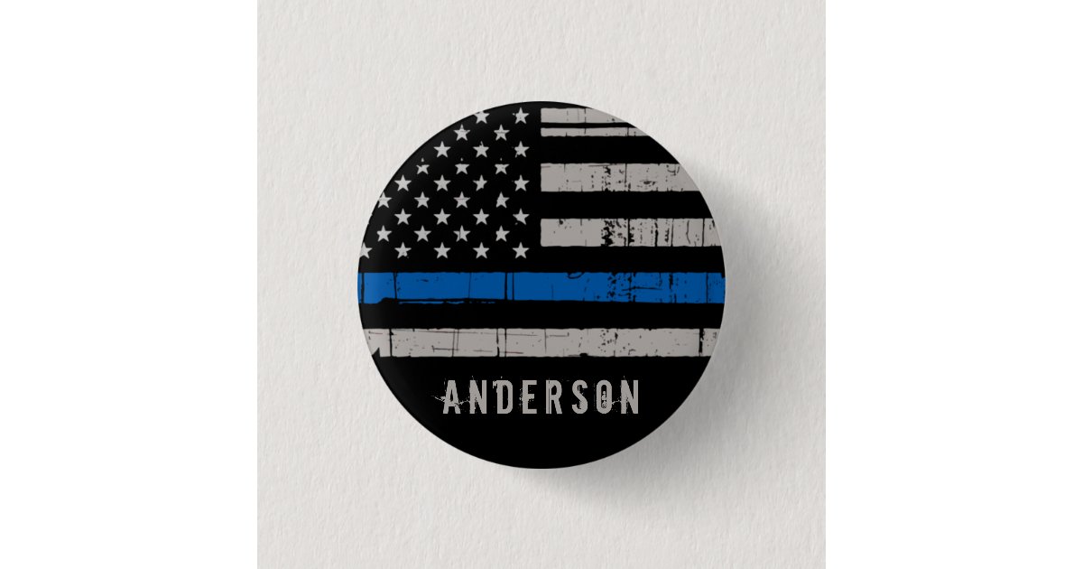 Personalized Law Enforcement Thin Blue Line Police Button | Zazzle
