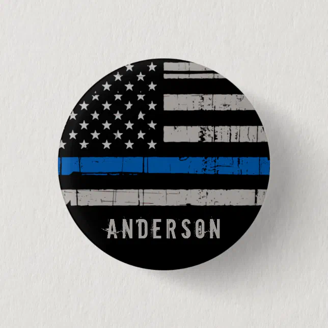 Personalized Law Enforcement Thin Blue Line Police Button | Zazzle