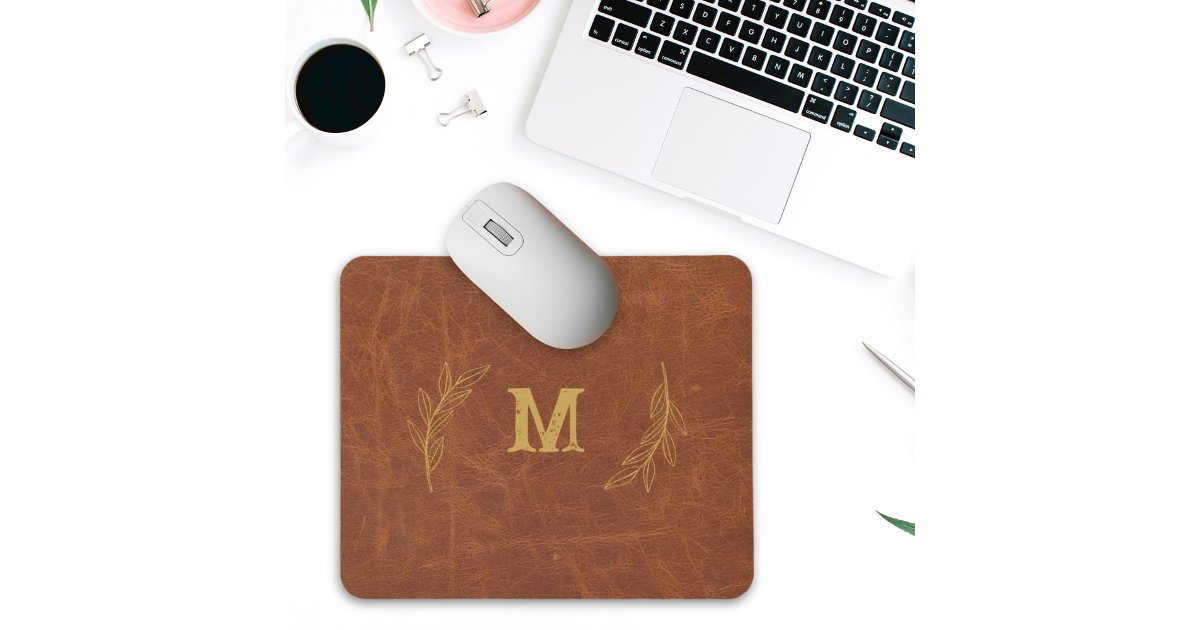 Personalized Leather Mousepad, Custom name initial Mouse Pad | Zazzle