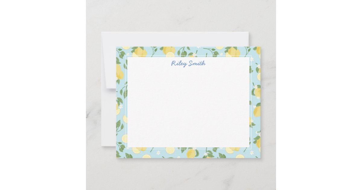 Personalized Lemon Blue Flat Note Card | Zazzle