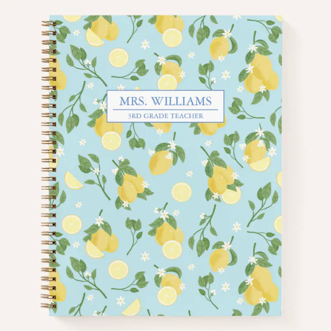Personalized Lemon Light Blue Spiral Notebook | Zazzle