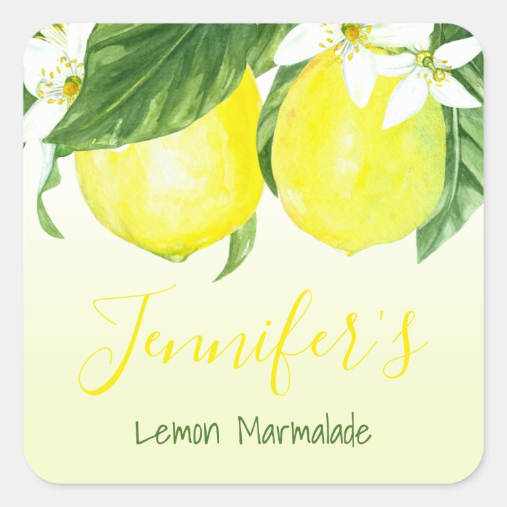 Personalized Lemon Marmalade Canning Jar Square Sticker | Zazzle