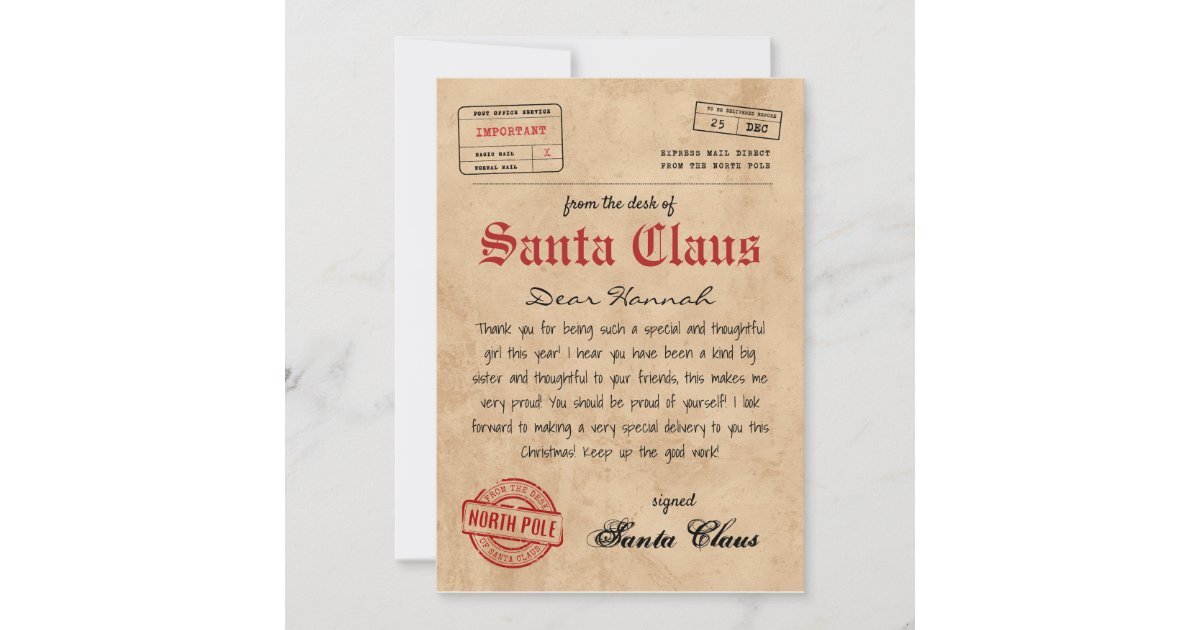 Personalized Letter from Santa Claus Invitation | Zazzle