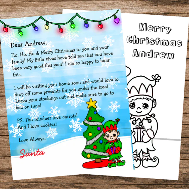 Personalized Letter from Santa + Coloring Page | Zazzle