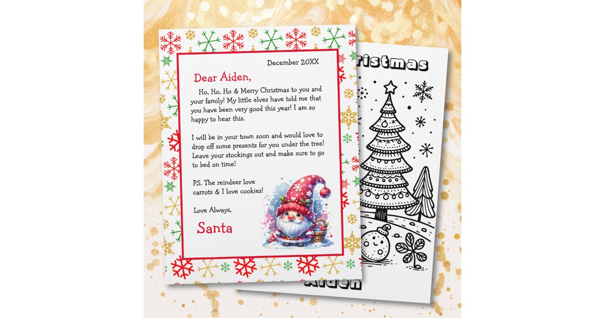 Personalized Letter from Santa + Coloring Page | Zazzle