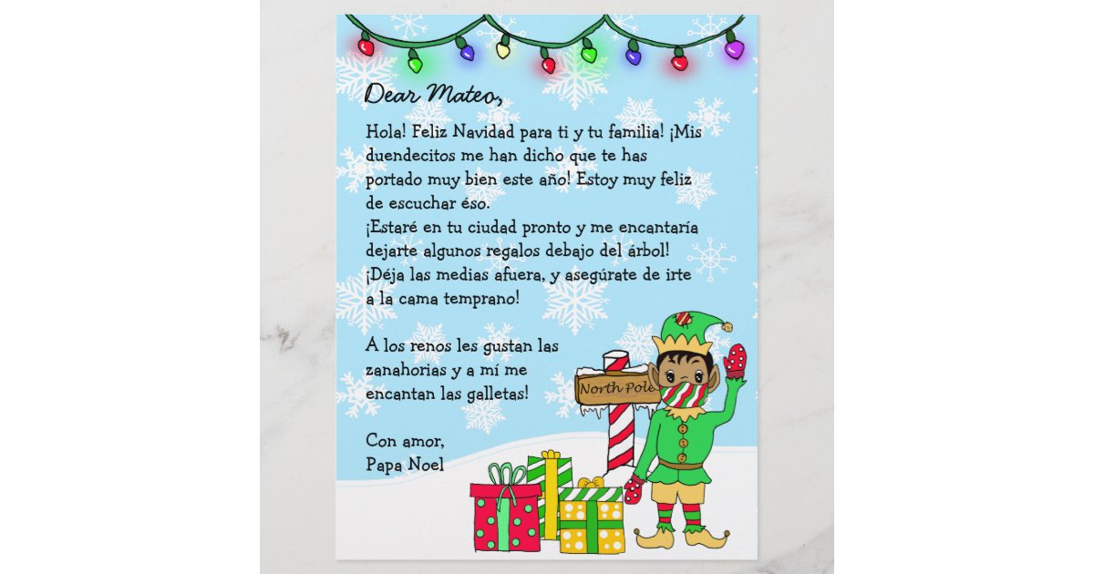 Personalized Letter from Santa with Hispanic Elf | Zazzle
